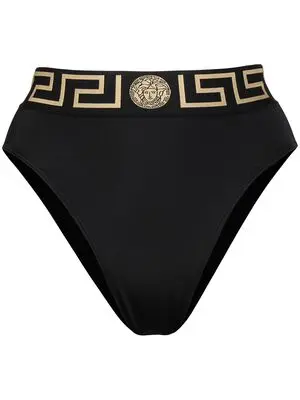 Versace Greca Border High-waisted Bikini Bottom - Black