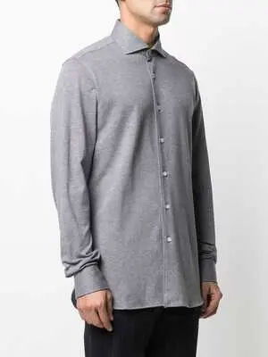 ORIAN Spread Collar Piqué Shirt - Grey