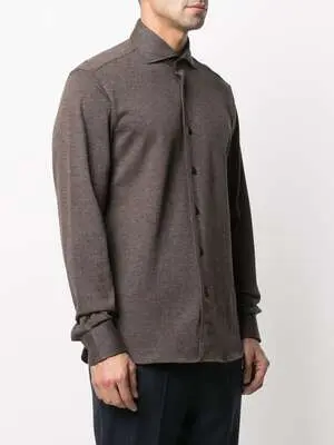 ORIAN Spread Collar Piqué Shirt - Brown