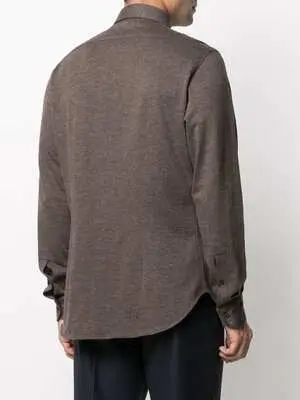 ORIAN Spread Collar Piqué Shirt - Brown