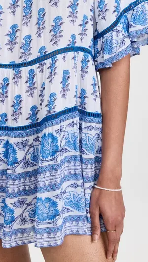 Playa Lucila Drop Waist Floral Print Dress - Blue Border Print
