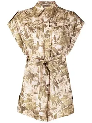 Zimmermann Leaf-print Linen Playsuit Green