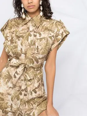 Zimmermann Leaf-print Linen Playsuit