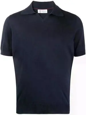 Brunello Cucinelli Rib-trimmed Cotton Polo Shirt - Blue