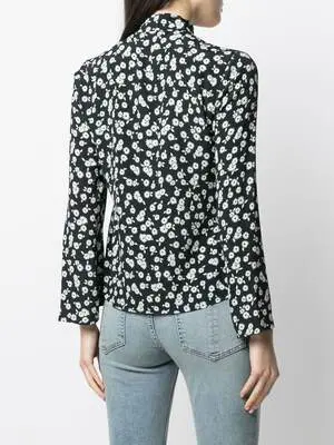 Rixo Josie Daisy Print Tie-neck Blouse
