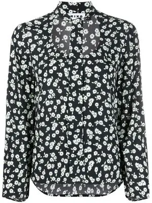 Rixo Josie Daisy Print Tie-neck Blouse