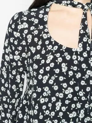 Rixo Josie Daisy Print Tie-neck Blouse