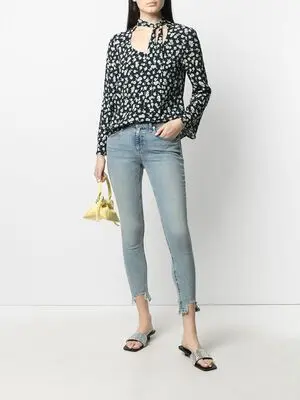 Rixo Josie Daisy Print Tie-neck Blouse