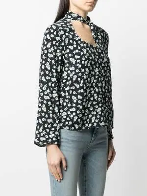 Rixo Josie Daisy Print Tie-neck Blouse