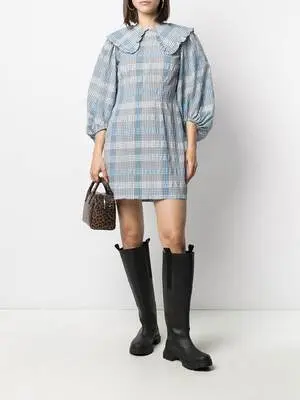 knee length dresses for ladies Seersucker Check Ribbon Mini Dress
