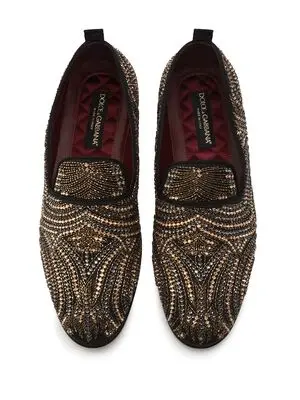 Dolce & Gabbana Embroidered Canvas Slippers - Black