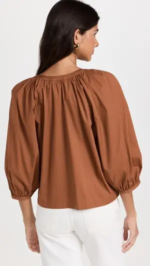 Staud Gathered Puff-sleeve Button-down Top - Tan