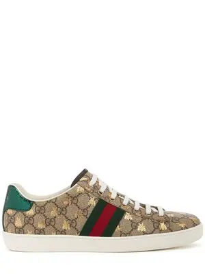 Gucci 20mm New Ace Gg Supreme Canvas Sneakers Beige,green-0