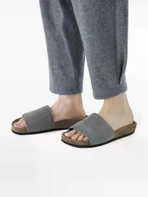 Brunello Cucinelli Monili-embroidered Band Slides - Silver