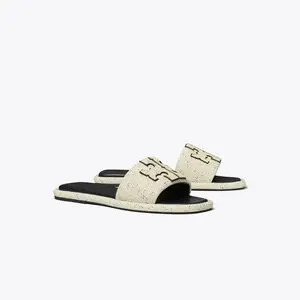 Tory Burch Double T Leather Slide Grain/perfect Black