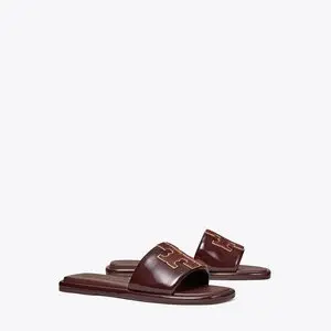 Tory Burch Double T Leather Slide Plum/gold
