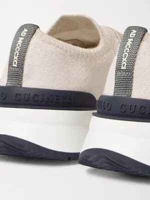 Brunello Cucinelli Suede-trimmed Stretch-knit Sneakers