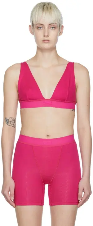 SKIMS SKIMS Off-White Cotton 2.0 Plunge Bra Raspberry