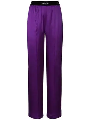 TOM FORD Logo Silk Satin Pajama Pants Purple