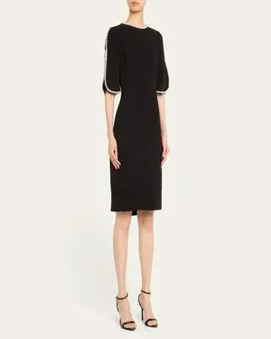 Rickie Freeman For Teri Jon Pearl Trimmed Sheath Dress