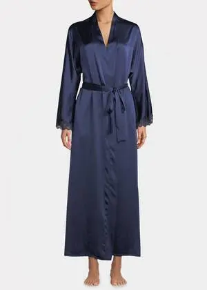 Christine Lingerie Bijoux Long Silk Robe Navy