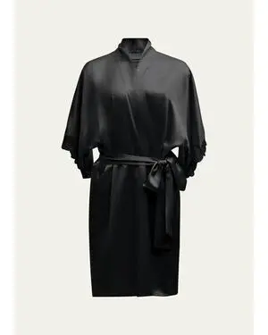 Christine Lingerie Bijoux Short Silk Robe - Black