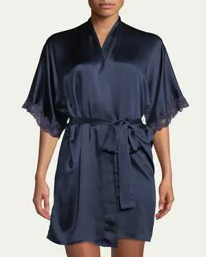 Christine Lingerie Bijoux Short Silk Robe Navy