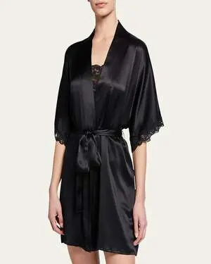 Christine Lingerie Bijoux Short Silk Robe - Pearl