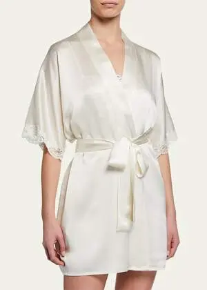 Christine Lingerie Bijoux Short Silk Robe White