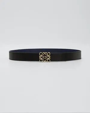 Loewe Loewe Anagram Buckle Leather Belt Black Navy Gold