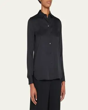 Vince Slim-fit Long-sleeve Stretch-silk Blouse - Black