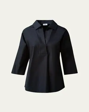 Akris Kimono-sleeve Split-neck Blouse - Black