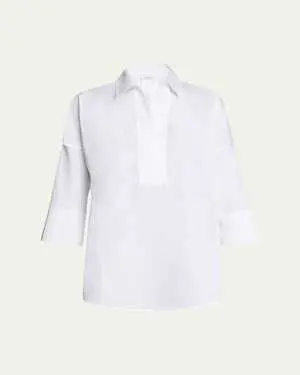 Akris Kimono-sleeve Split-neck Blouse - White