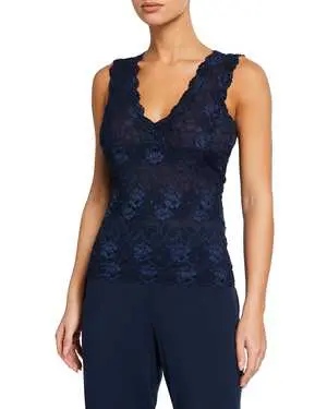 Natori Josie Natori Rose Parfait Lace Tank Top - Midnight Navy