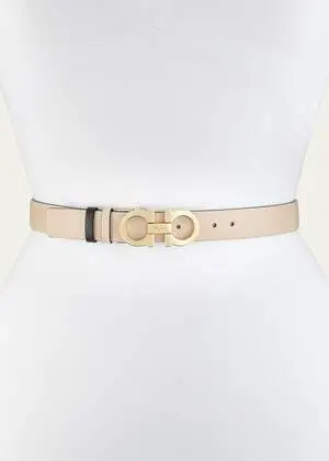 FERRAGAMO Gancini-Buckle Reversible Leather Belt Macadamia