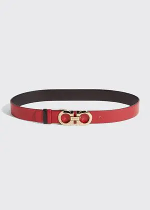 FERRAGAMO Gancini-Buckle Reversible Leather Belt Rosso/gold