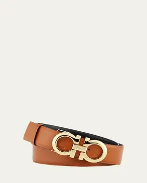 FERRAGAMO Gancini-Buckle Reversible Leather Belt Sella / Gold