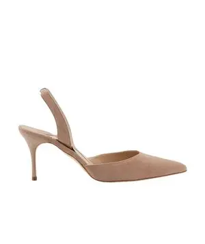 Manolo Blahnik Manolo Blahnik Carolyne Suede Slingback Pumps - Beige