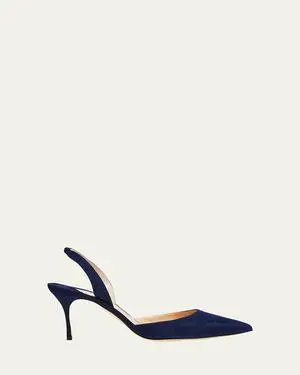 Manolo Blahnik Carolyne Suede Slingback Pumps - Navy