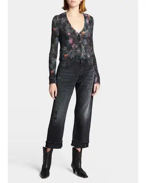 R13 Wide-leg Cropped Boyfriend Jeans - Black