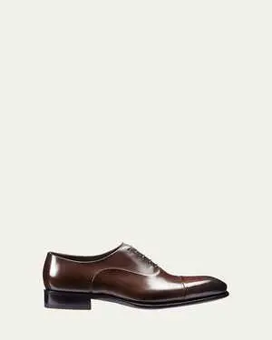 Santoni Isaac Leather Oxford Shoes - Dark Brown
