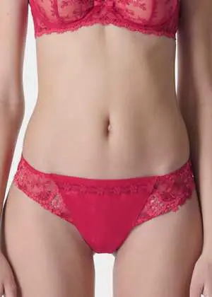 Simone Perele Wish Lace Mesh Tanga Ruby Pink
