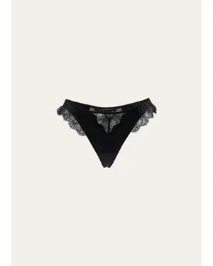 Kiki De Montparnasse Sensuel Lace-trim Silk Thong - Black