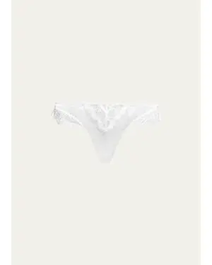 Kiki De Montparnasse Sensuel Lace-trim Silk Thong - Ivory