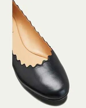 Chloé Lauren Scalloped Leather Ballet Flats - Black