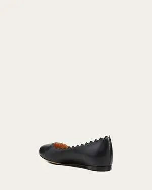 Chloé Lauren Scalloped Leather Ballet Flats - Black