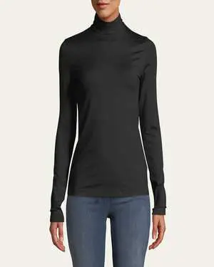 Akris Silk-cotton Jersey Turtleneck Top - Black