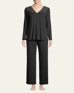 Hanro Mots Long Sleeve Pajama Set - Black