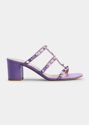 Valentino Garavani Rockstud Caged 60mm Slide Sandals - Lilac