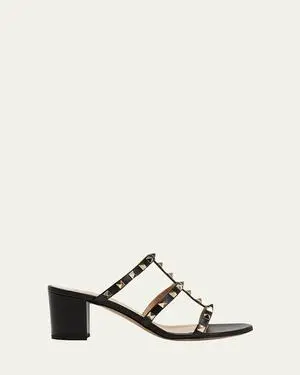 Valentino Garavani Rockstud Caged 60mm Slide Sandals - Nero